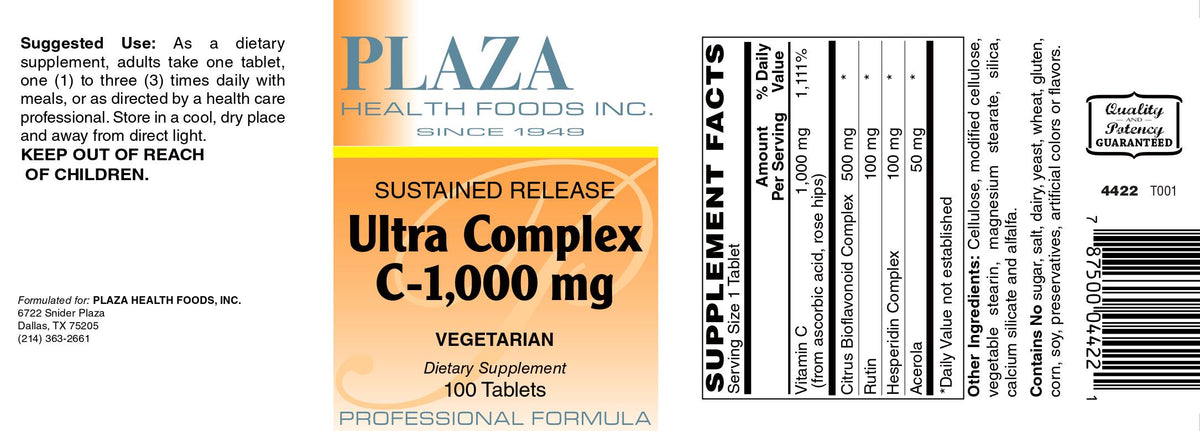 Ultra Complex C 1000 S/R Tabs 100's – Plaza Health Foods